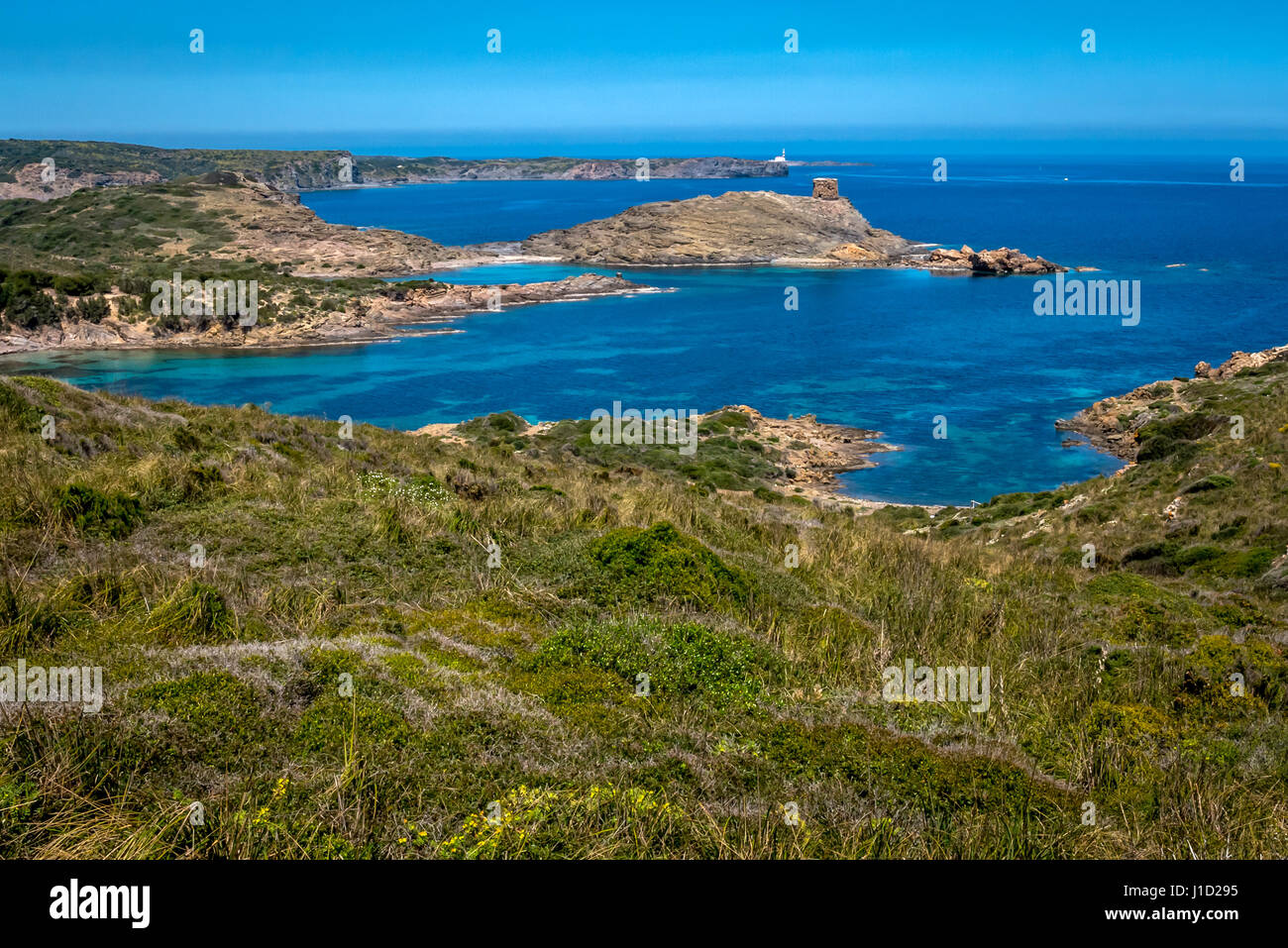 View of the ocean from the Cami de Cavalls coastal path in Menorca ...