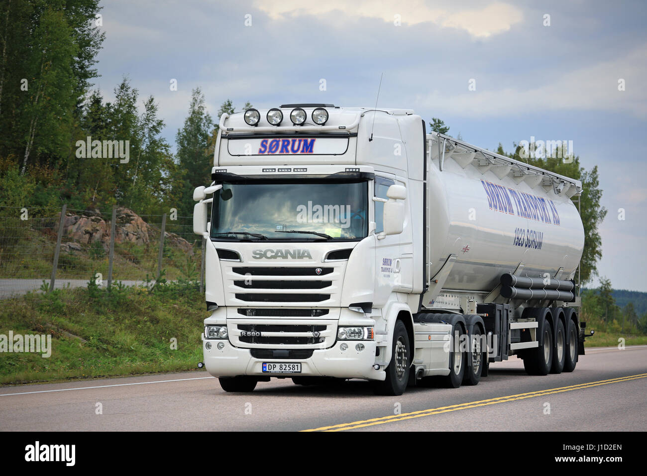 ORIVESI, FINLAND - SEPTEMBER 1, 2016: White Scania R580 semi tank truck ...