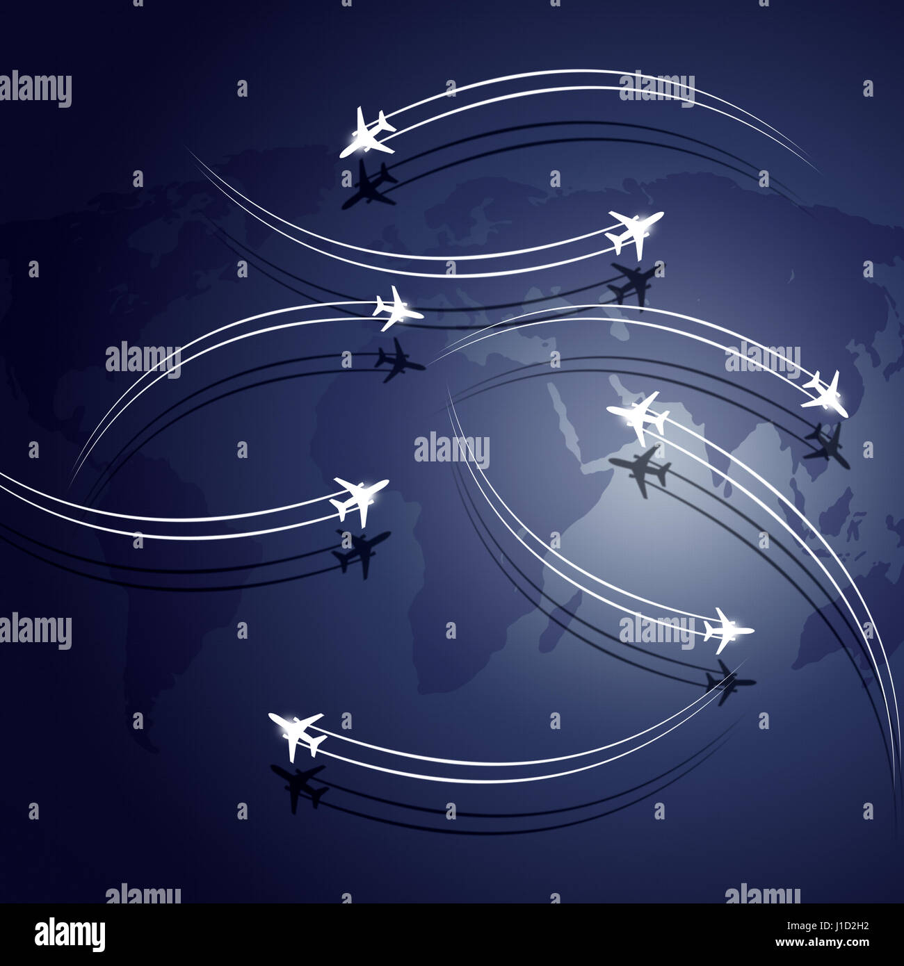 Airplane flying over world map hi-res stock photography and images - Alamy