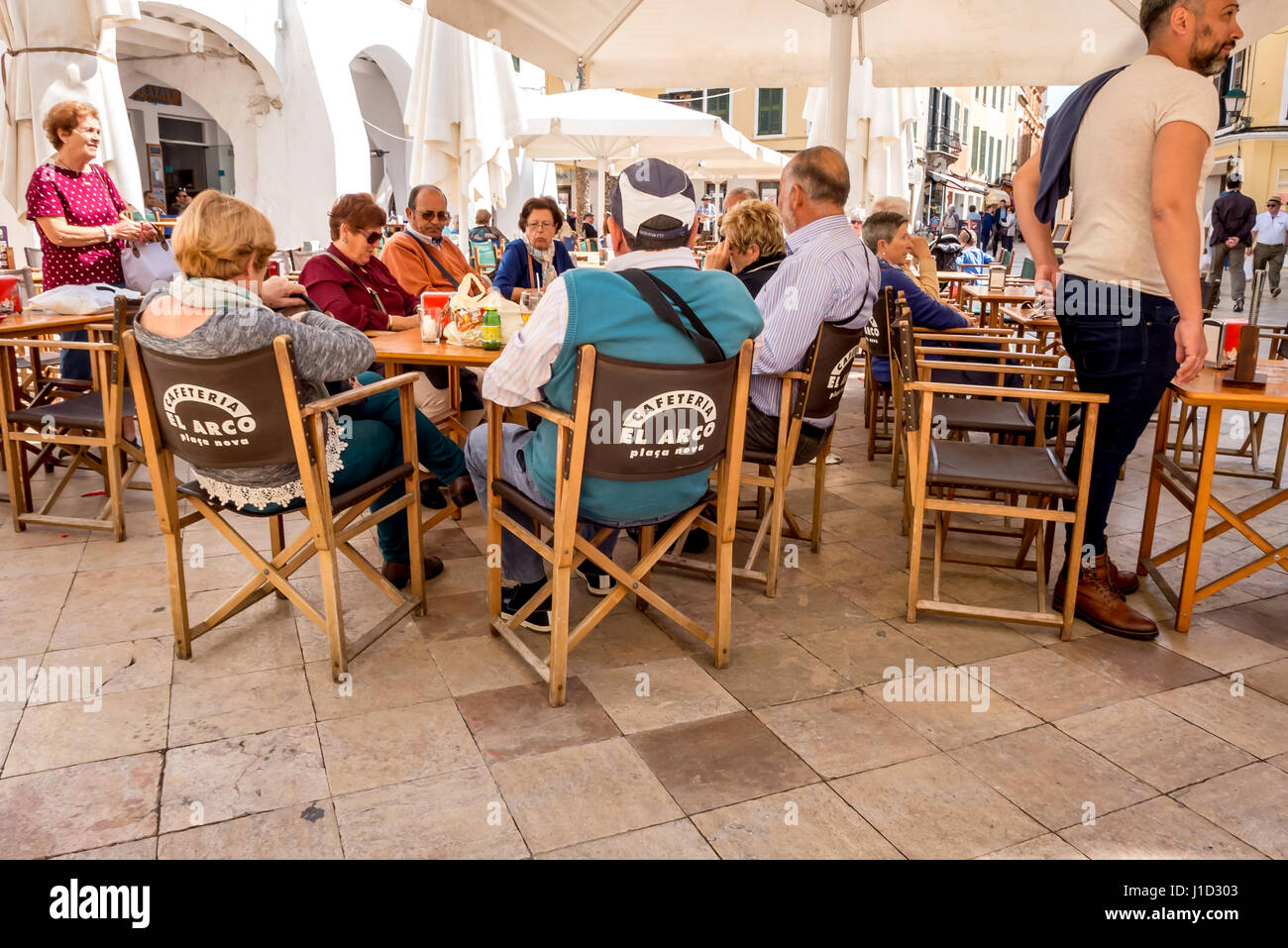 People enjoying cafe society in Ciutadella, Menorca Stock Photo - Alamy