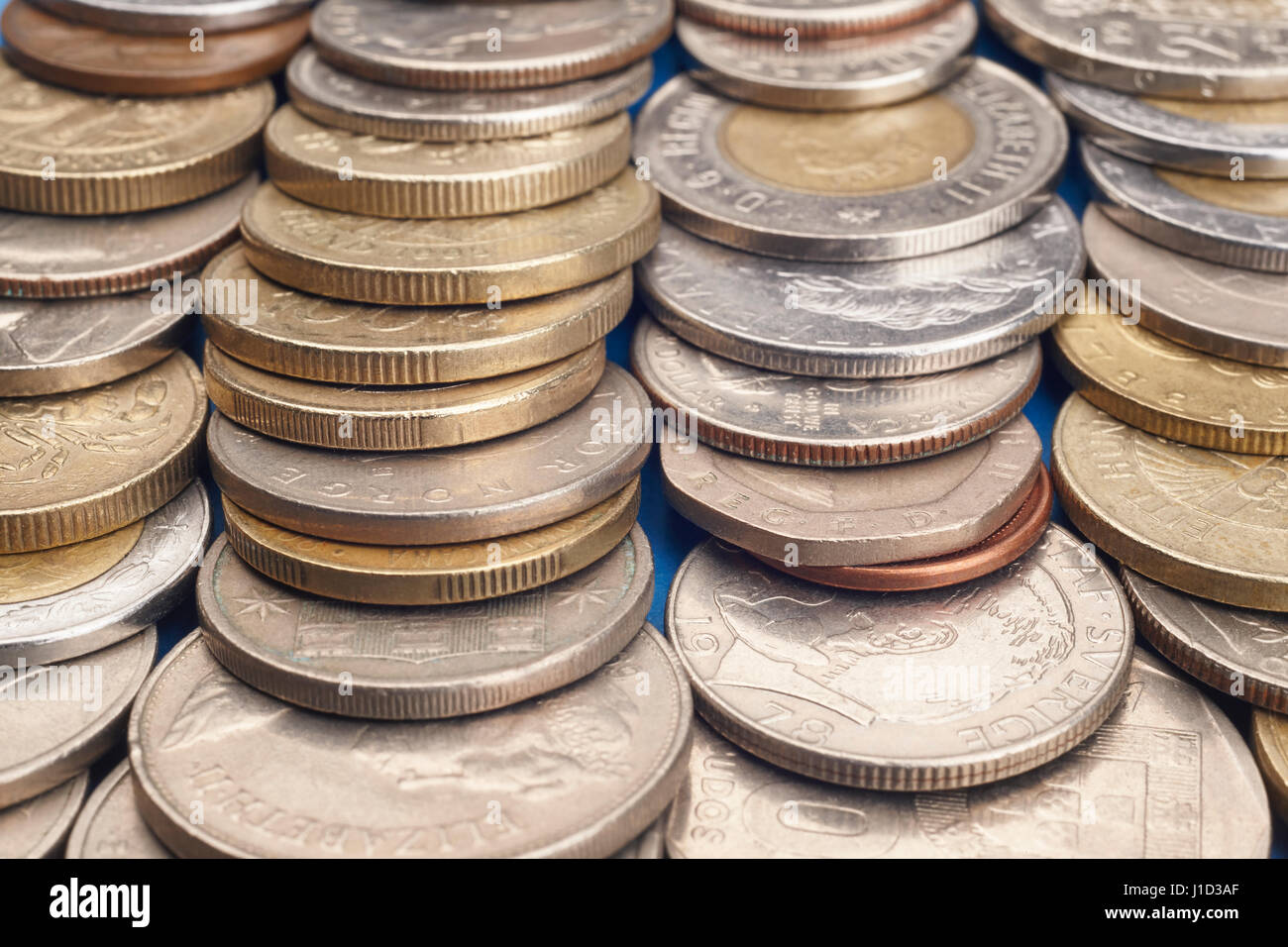 Different kinds of coins. Macro detail. Horizontal format Stock Photo ...