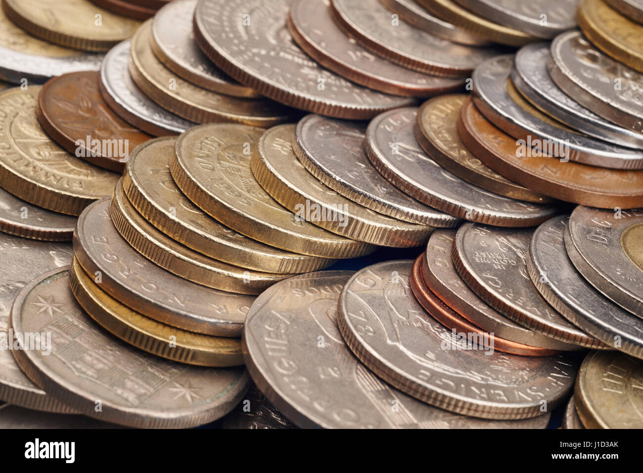 Different kinds of coins. Macro detail. Horizontal format Stock Photo ...