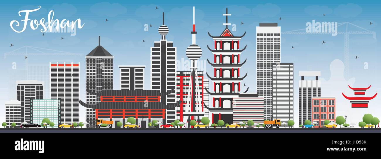 Foshan Skyline with Gray Buildings and Blue Sky. Vector Illustration ...