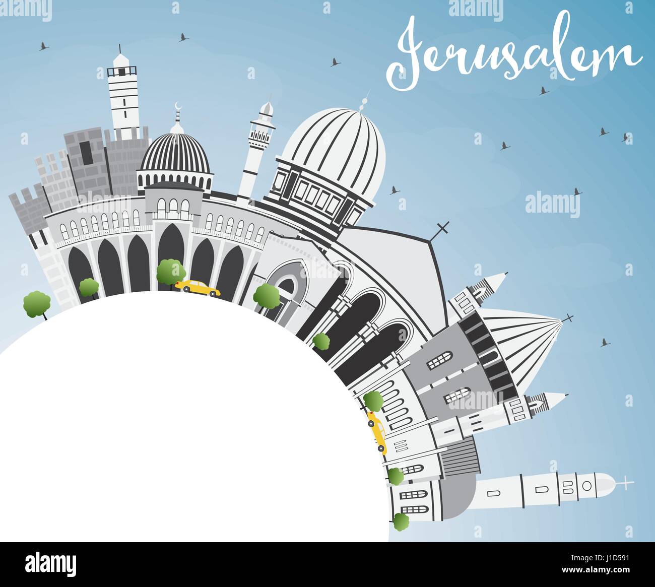 Jerusalem Skyline with Gray Buildings, Blue Sky and Copy Space. Vector ...