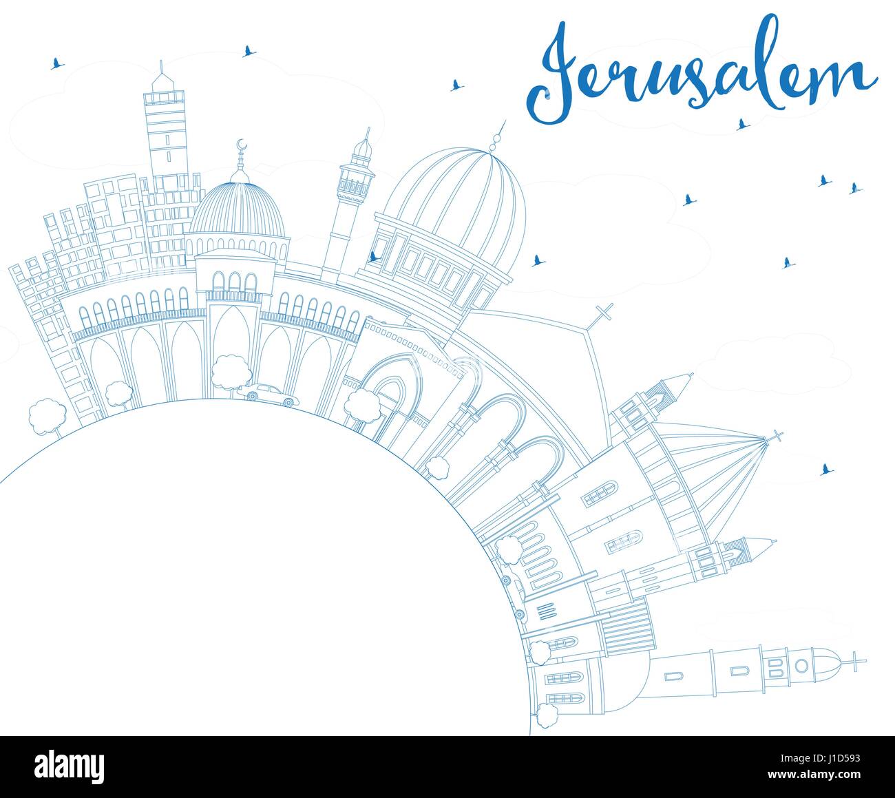 Outline Jerusalem Skyline with Blue Buildings and Copy Space. Vector ...