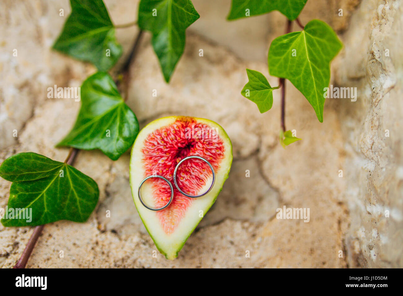 Wedding rings on figs Stock Photo - Alamy