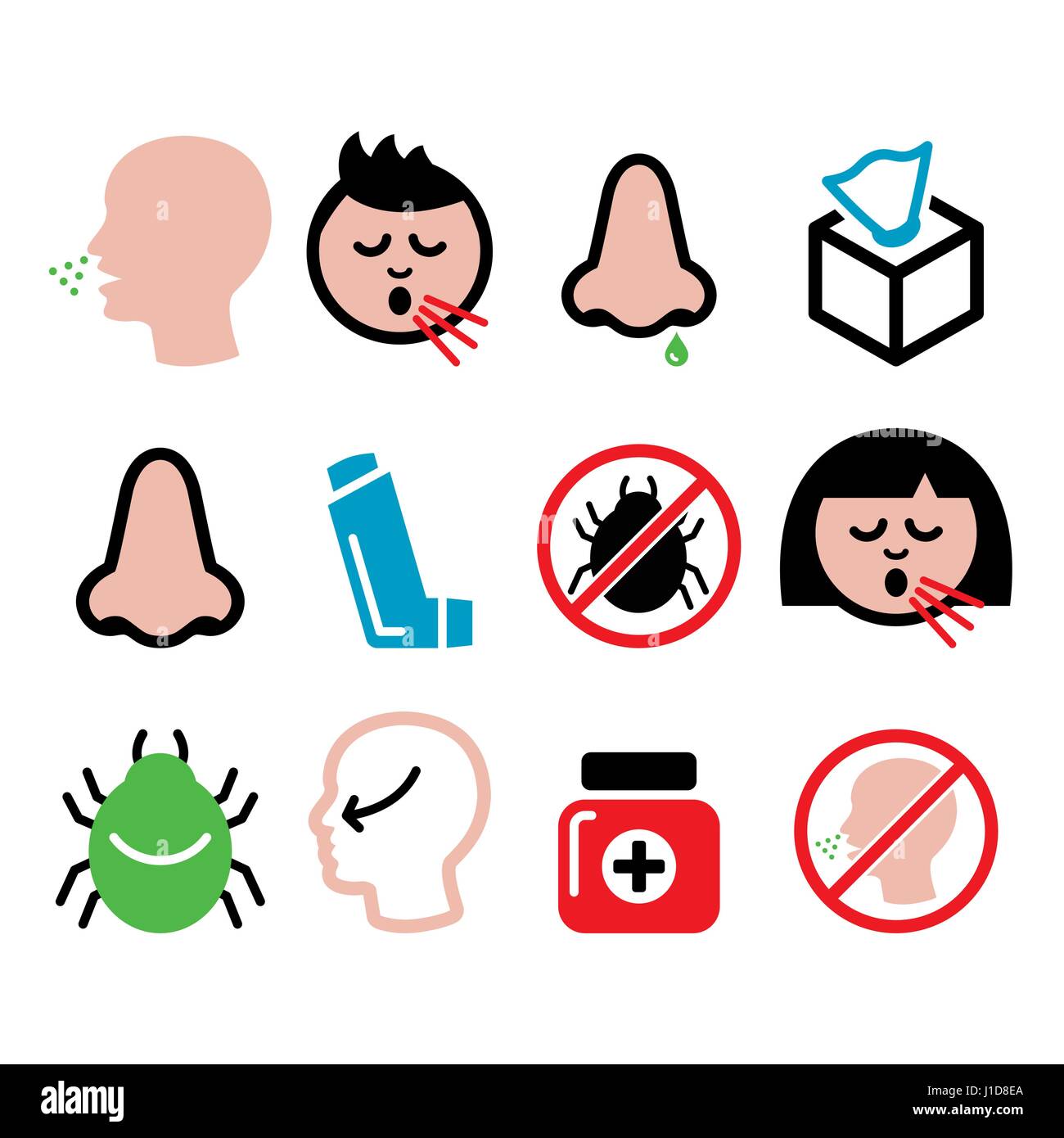 Cold, flu icons - nasal infection, allergy, nose design Stock Vector ...