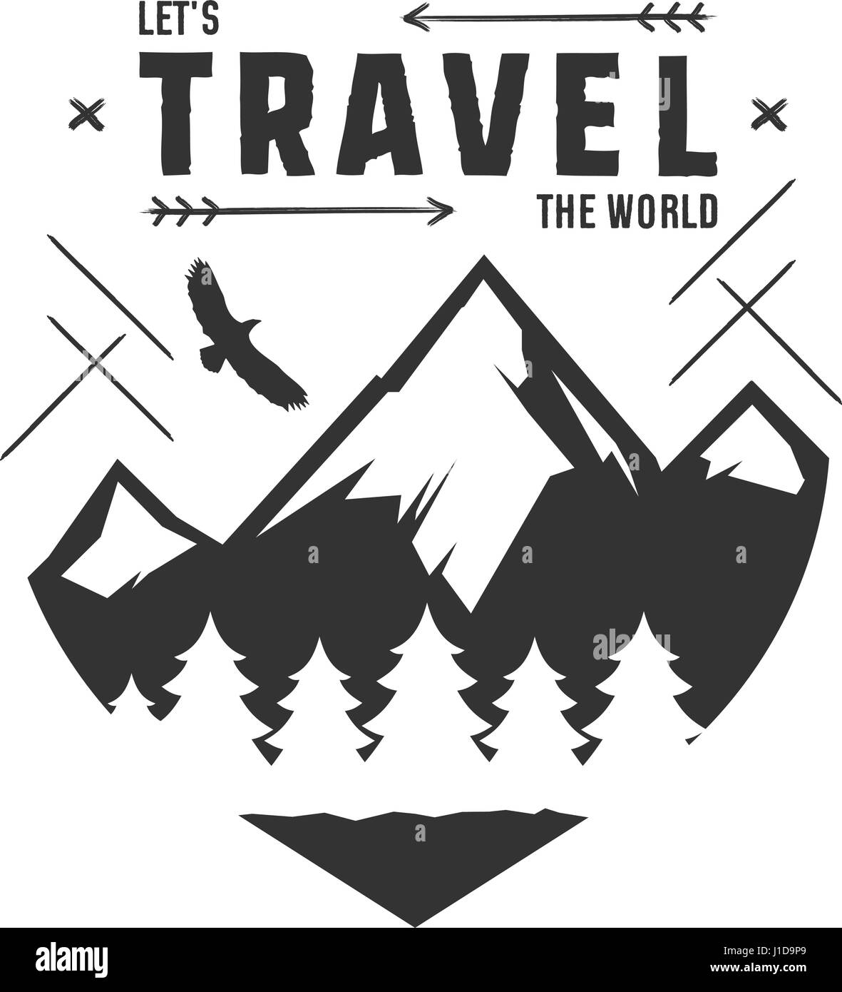 Vintage adventure Hand drawn label design. Let s travel the World sign ...