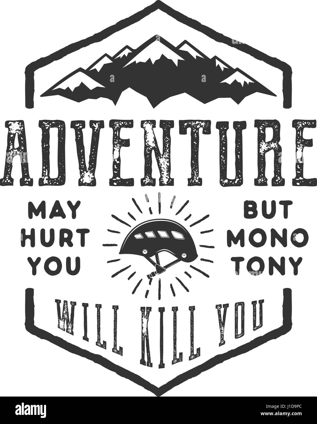 Vintage adventure Hand drawn label design. "The Adventure Begins" sign ...