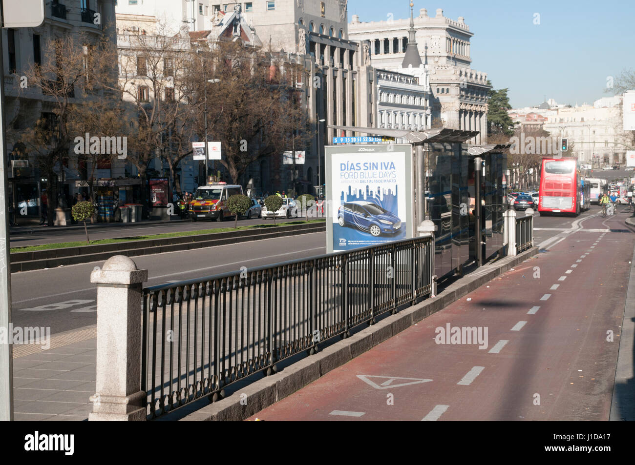 Cycling path and bicycle infrastructure. Photographed in Madrid, Spain ...