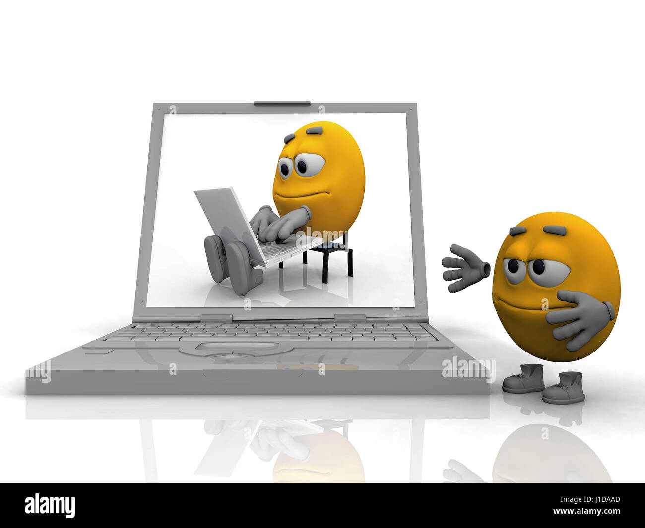 the yellow smiley learns informating Stock Photo - Alamy