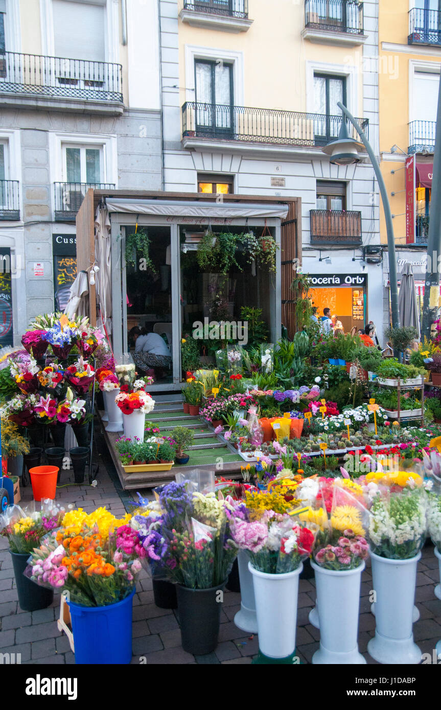 Flower market square Plaza de Triso de Molina, Madrid, Spain Stock ...