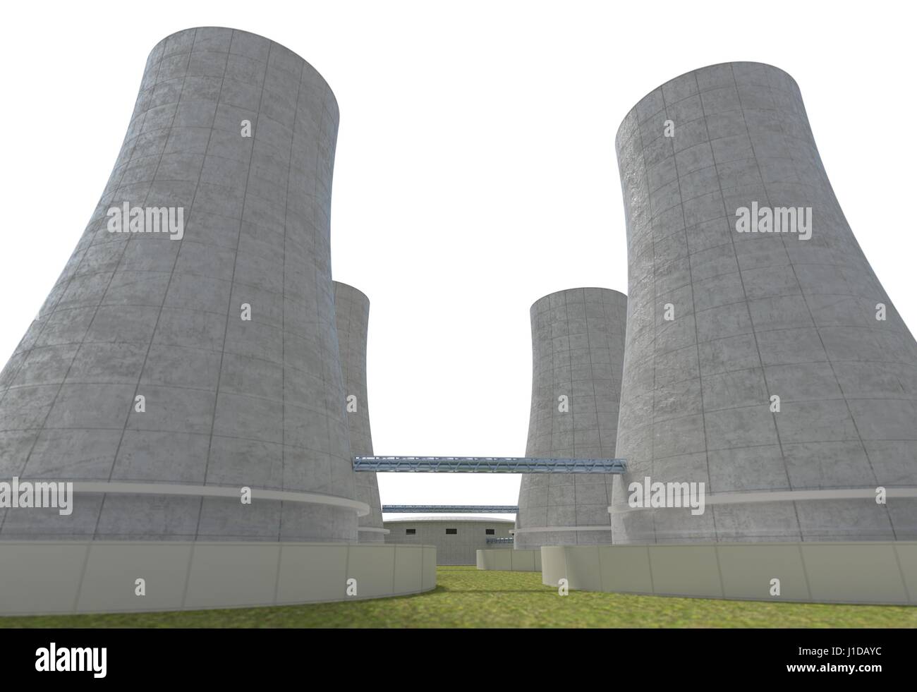 nuclear power plant wide angle isolated on white 3d illustration Stock ...