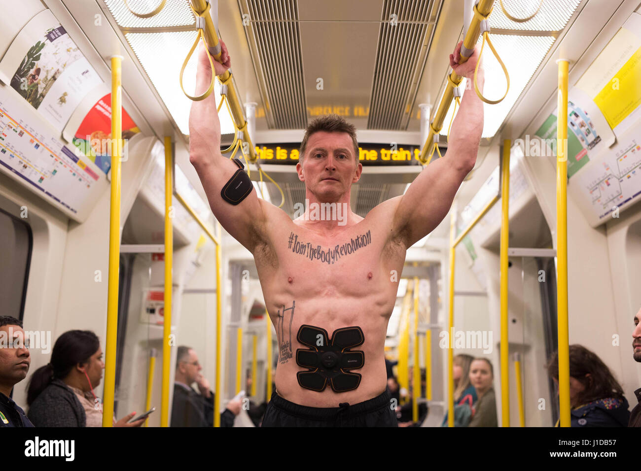 EDITORIAL USE ONLY Lee Wade Turner on a tube train in London whilst ...