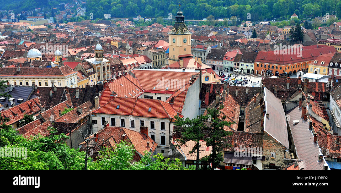 BRASOV, ROMANIA - MAY 7: Top view of Brasov historical centre on May 7 ...