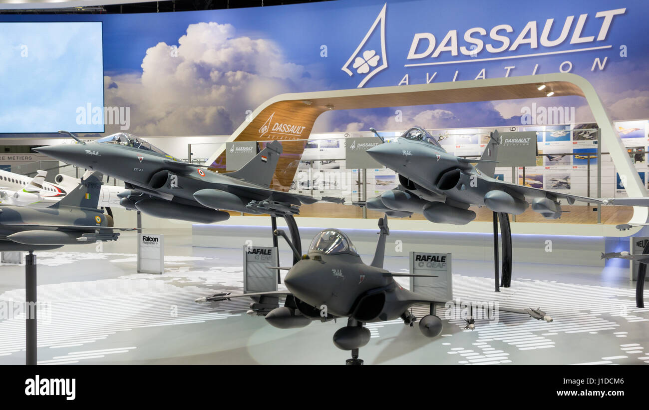 PARIS - LE BOURGET - JUN 18, 2015: Mock-up planes at a stand of the ...