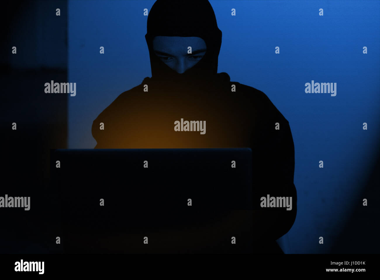 Hacker Man In Hoodie Shirt Typing Hacking Global Netwok Security On