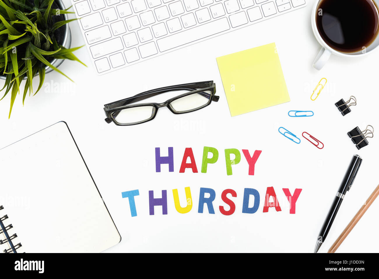 Office desk table with supply, pen, pencil, notebook, computer, eye ...