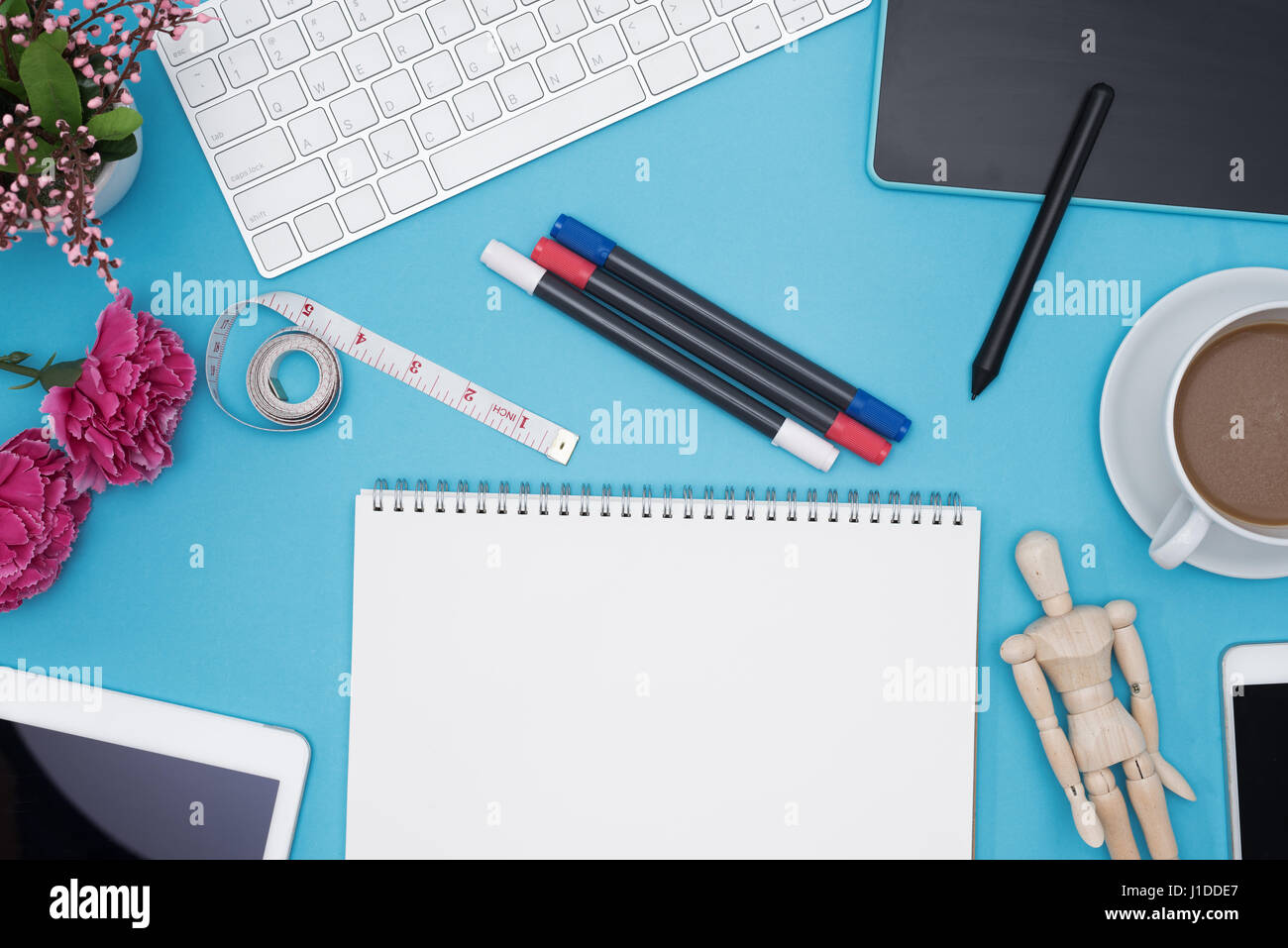 Professional graphic designer desk with computer, creative pen tablet ...