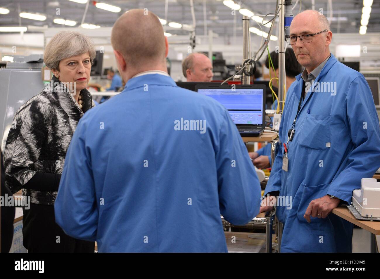 Prime Minister Theresa May during a visit to radar manufacturer Kelvin ...