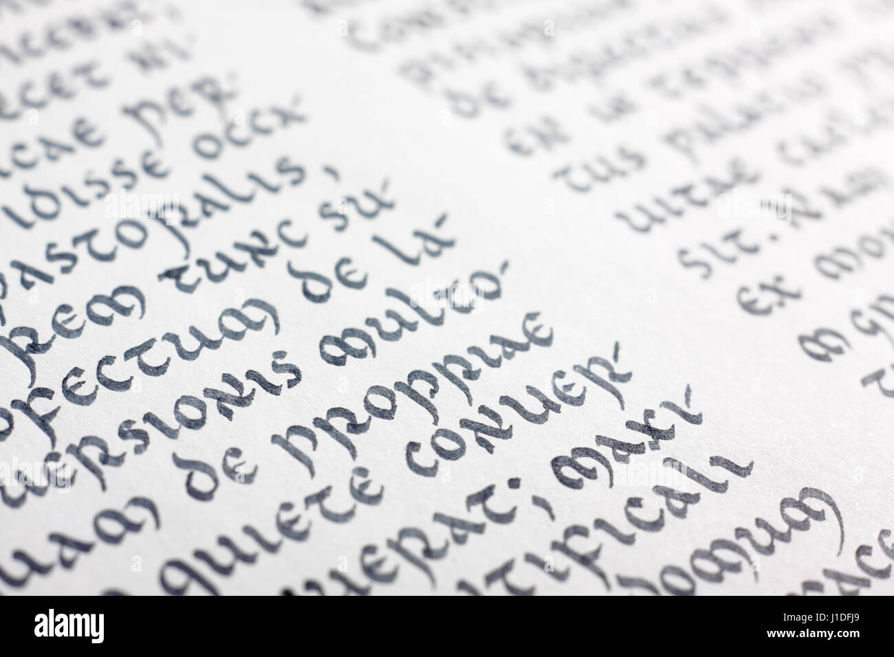 Close up view of ancient writing. Medieval uncial script. Latin ...