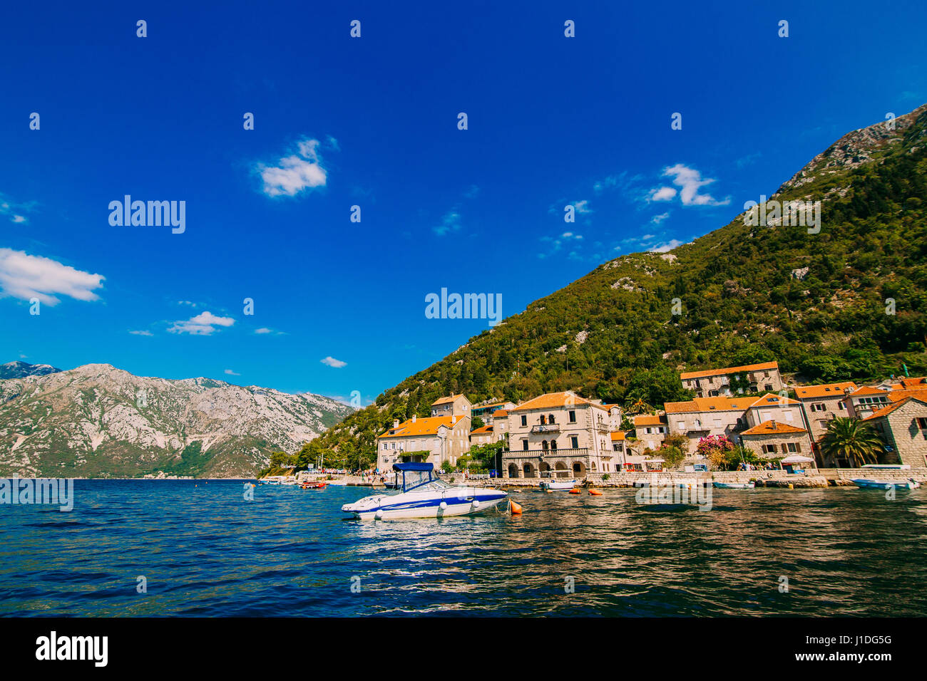 The old fishing town of Perast on the shore of Kotor Bay Stock Photo ...