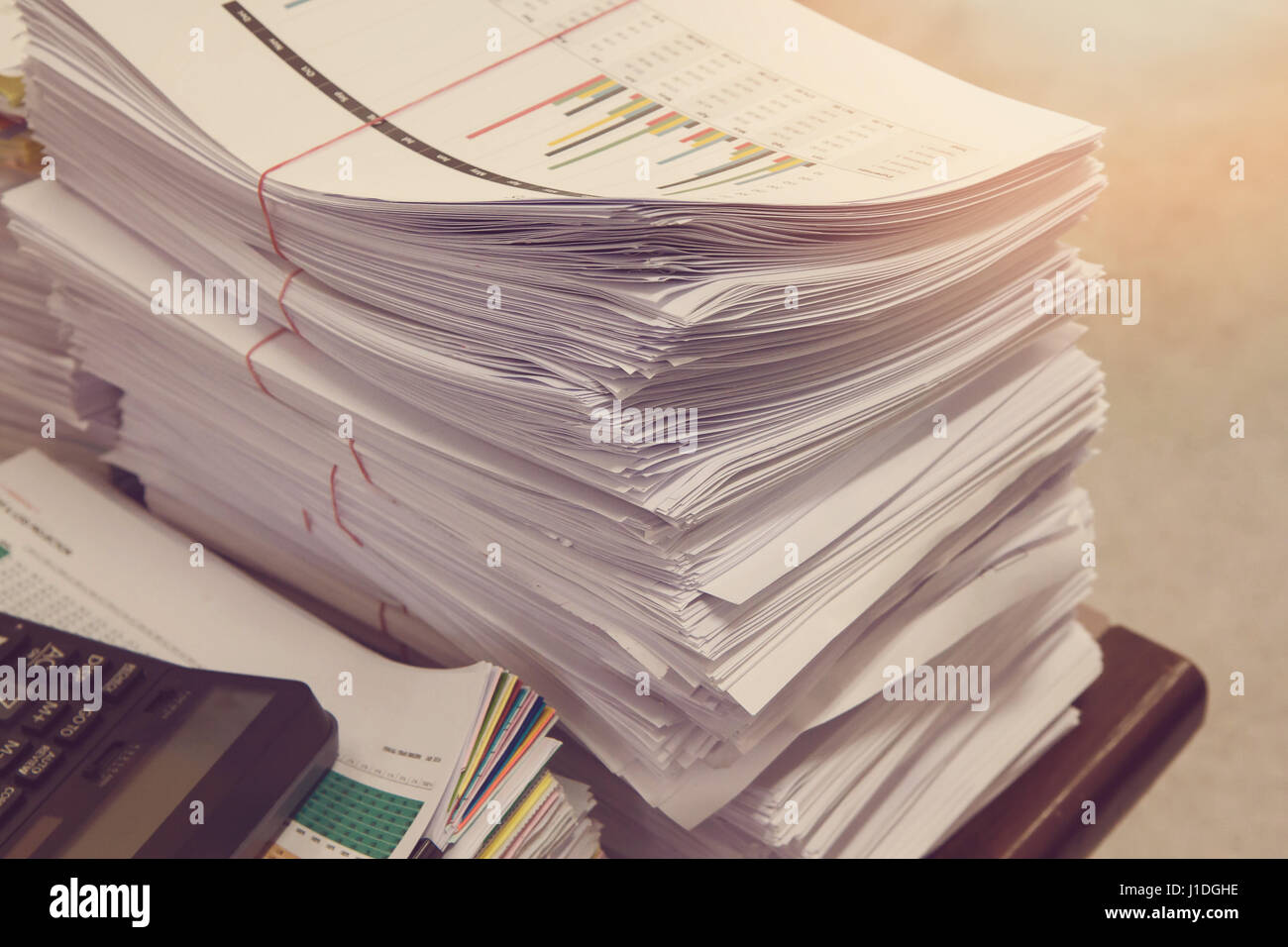 Business Concept, Pile of unfinished documents on office desk, Stack of ...