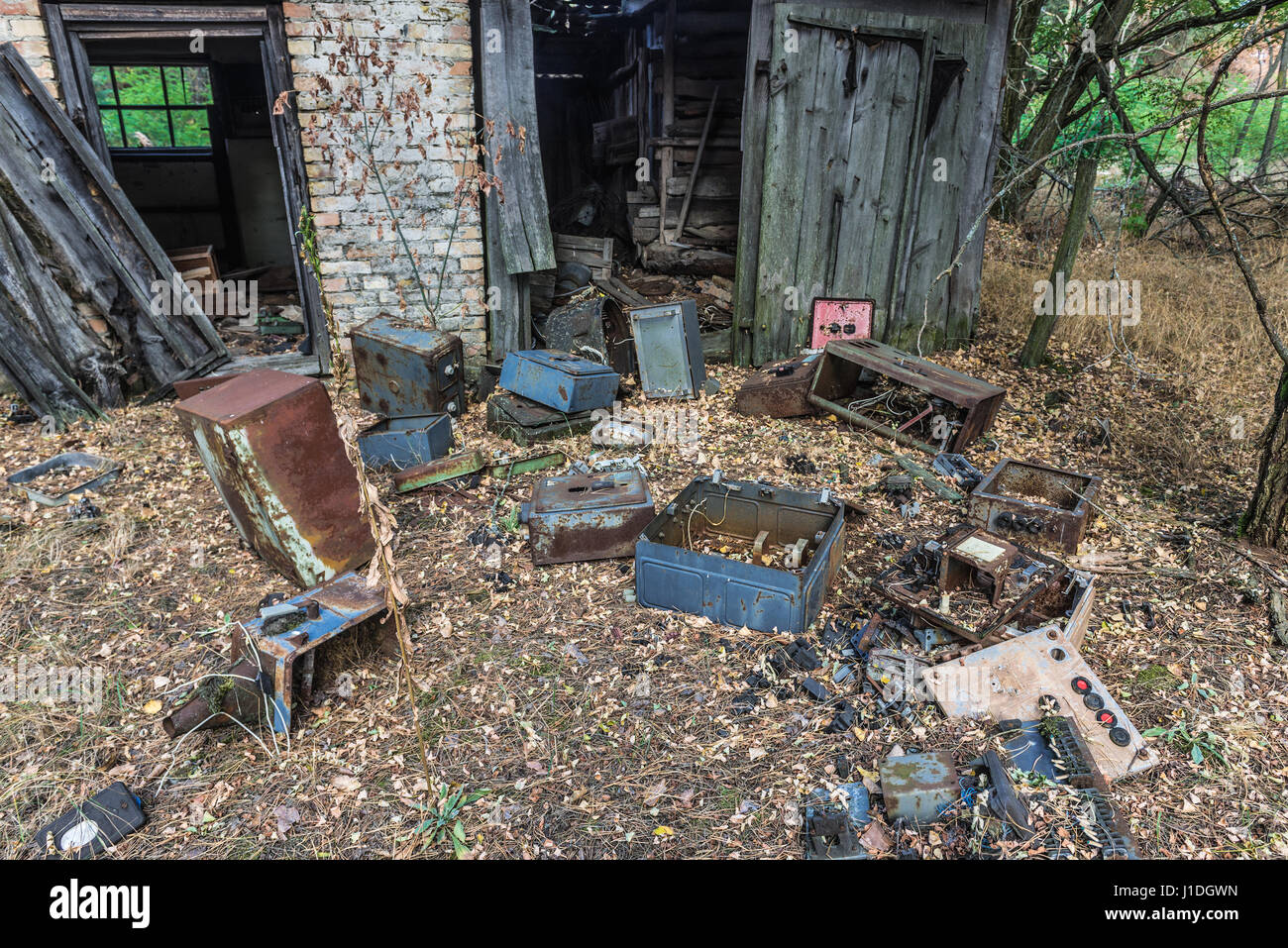 Old metal boxes in Mashevo village of Chernobyl Nuclear Power Plant ...