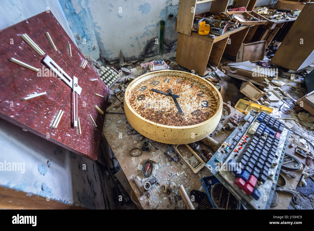 Office room of abandoned Jupiter Factory in Pripyat ghost town of ...