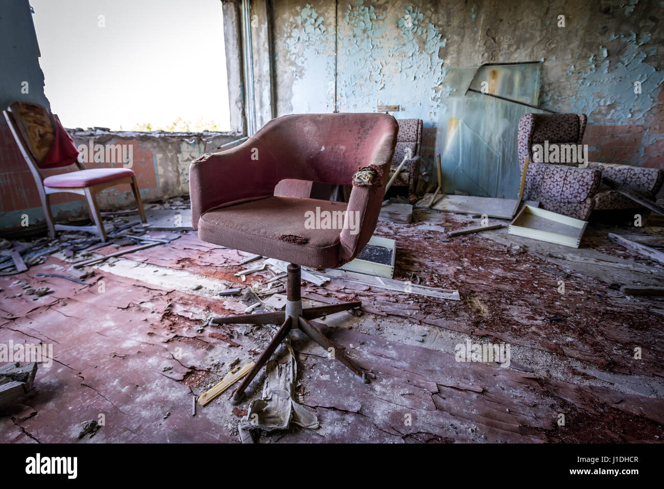 Office room of abandoned Jupiter Factory in Pripyat ghost town of ...