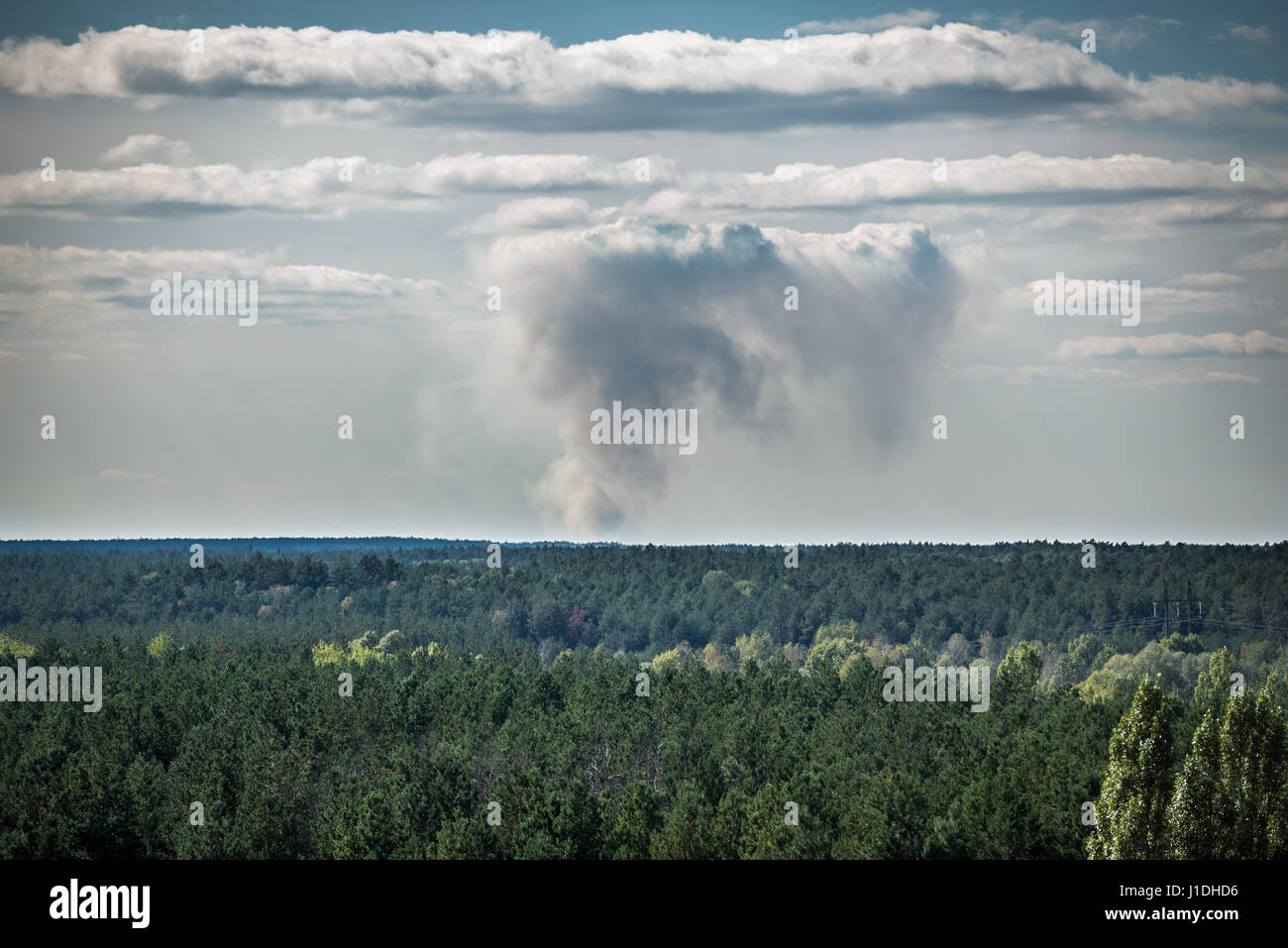 Smoke over Chernobyl Nuclear Power Plant Zone of Alienation, 30 km ...