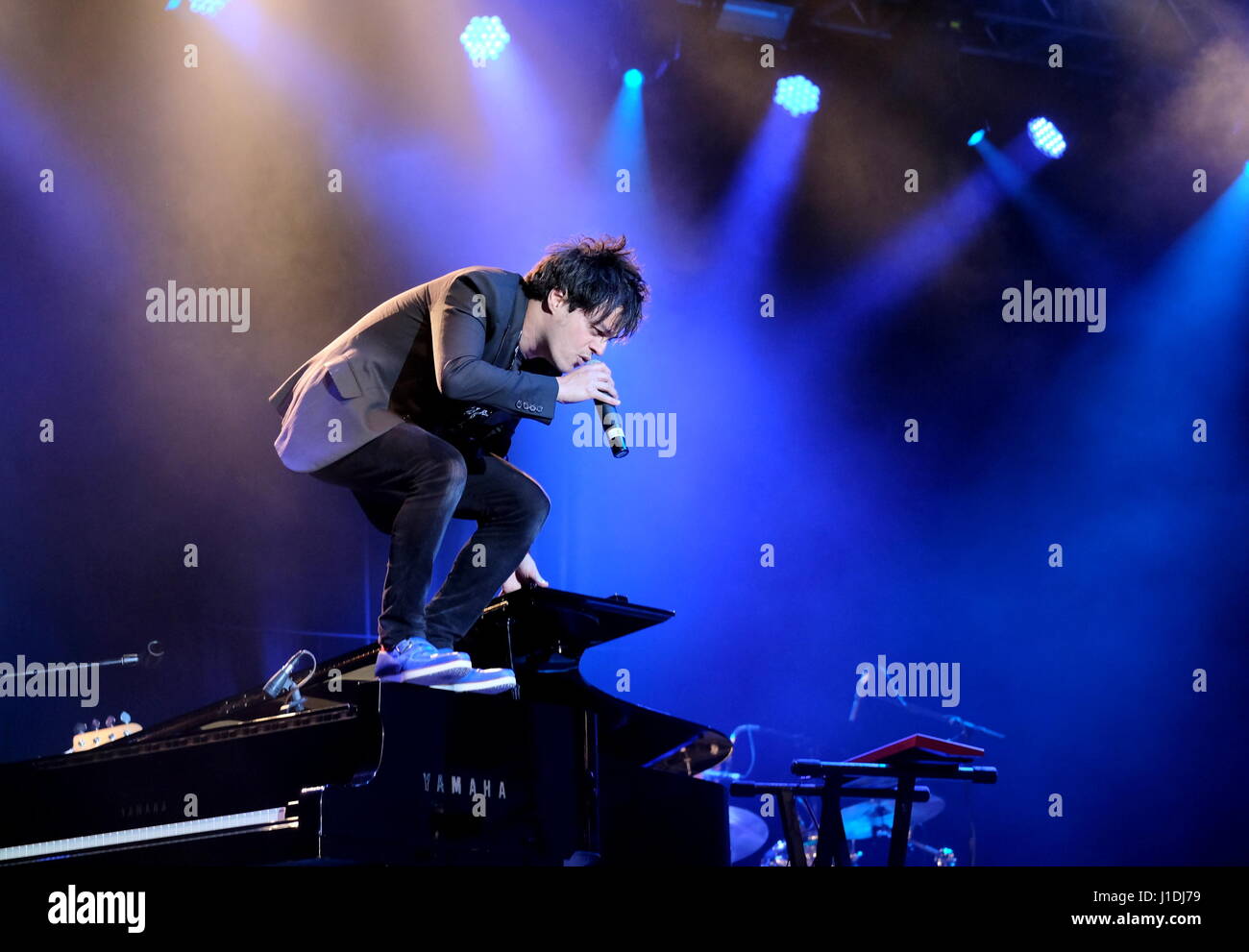British jazz musician Jamie Cullum performing at Cornbury Festival ...