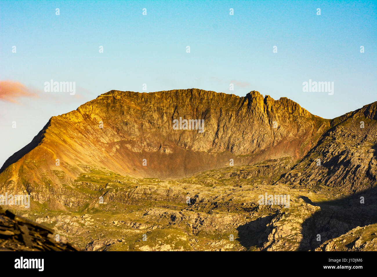 Crib Goch in evening sunlight. Part of the Snowdon Horseshoe Stock ...
