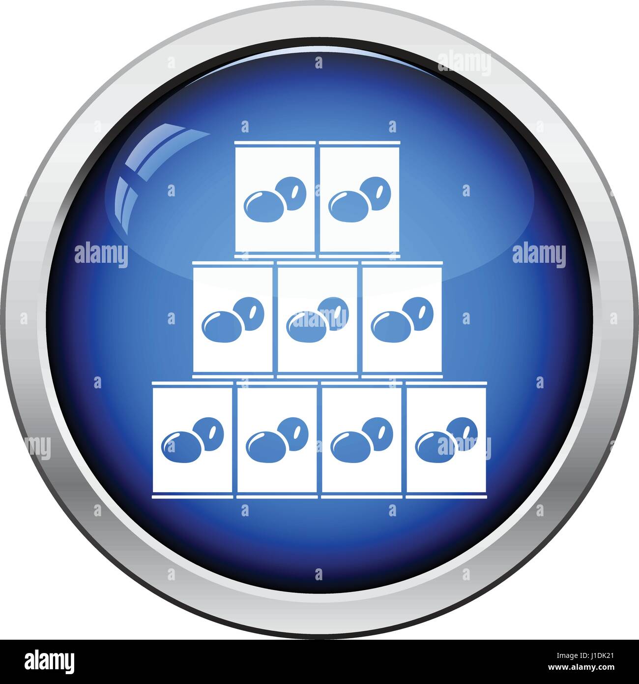 Stack of olive cans icon. Glossy button design. Vector illustration ...