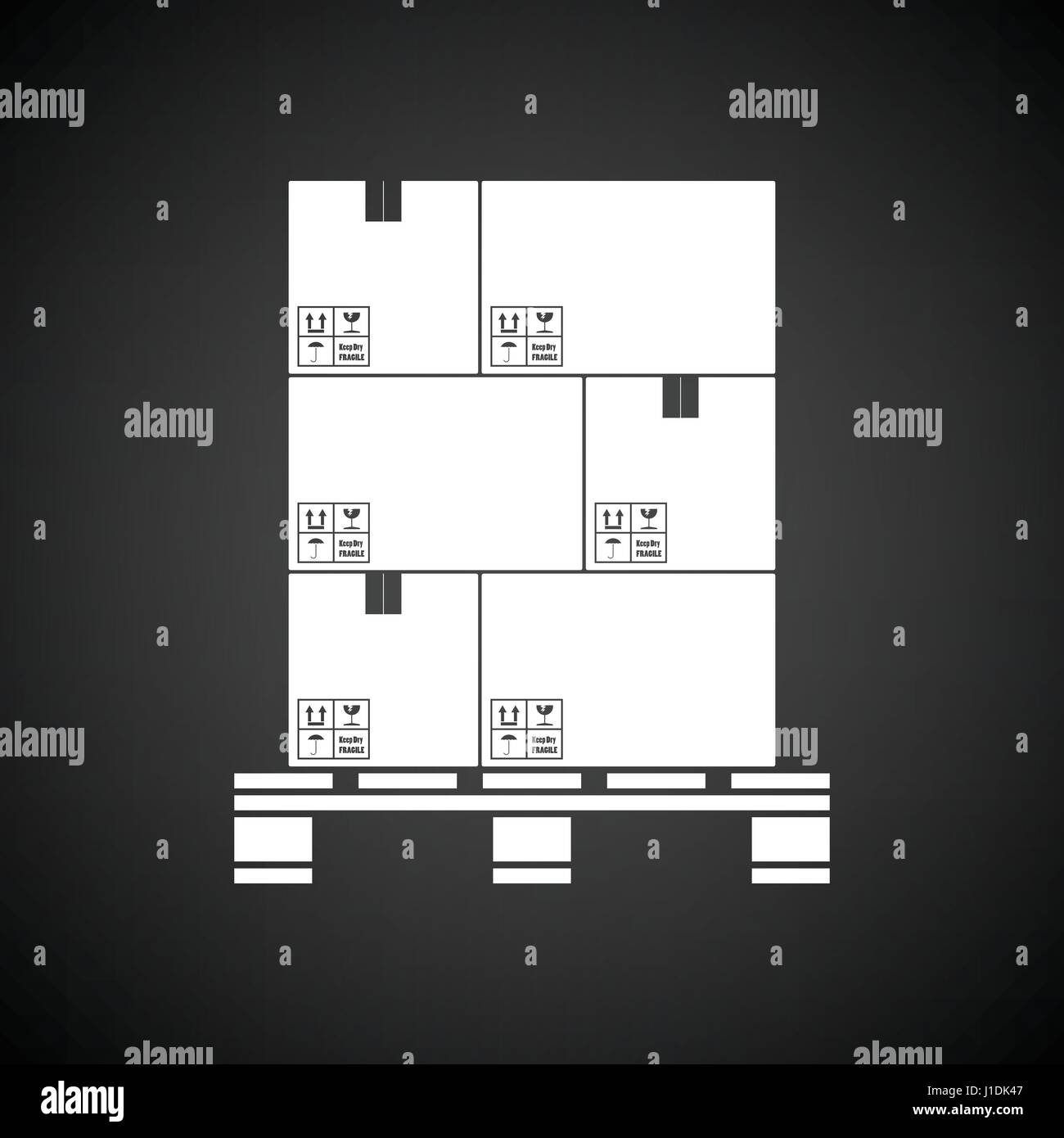 Cardboard package boxes on pallet icon. Black background with white ...