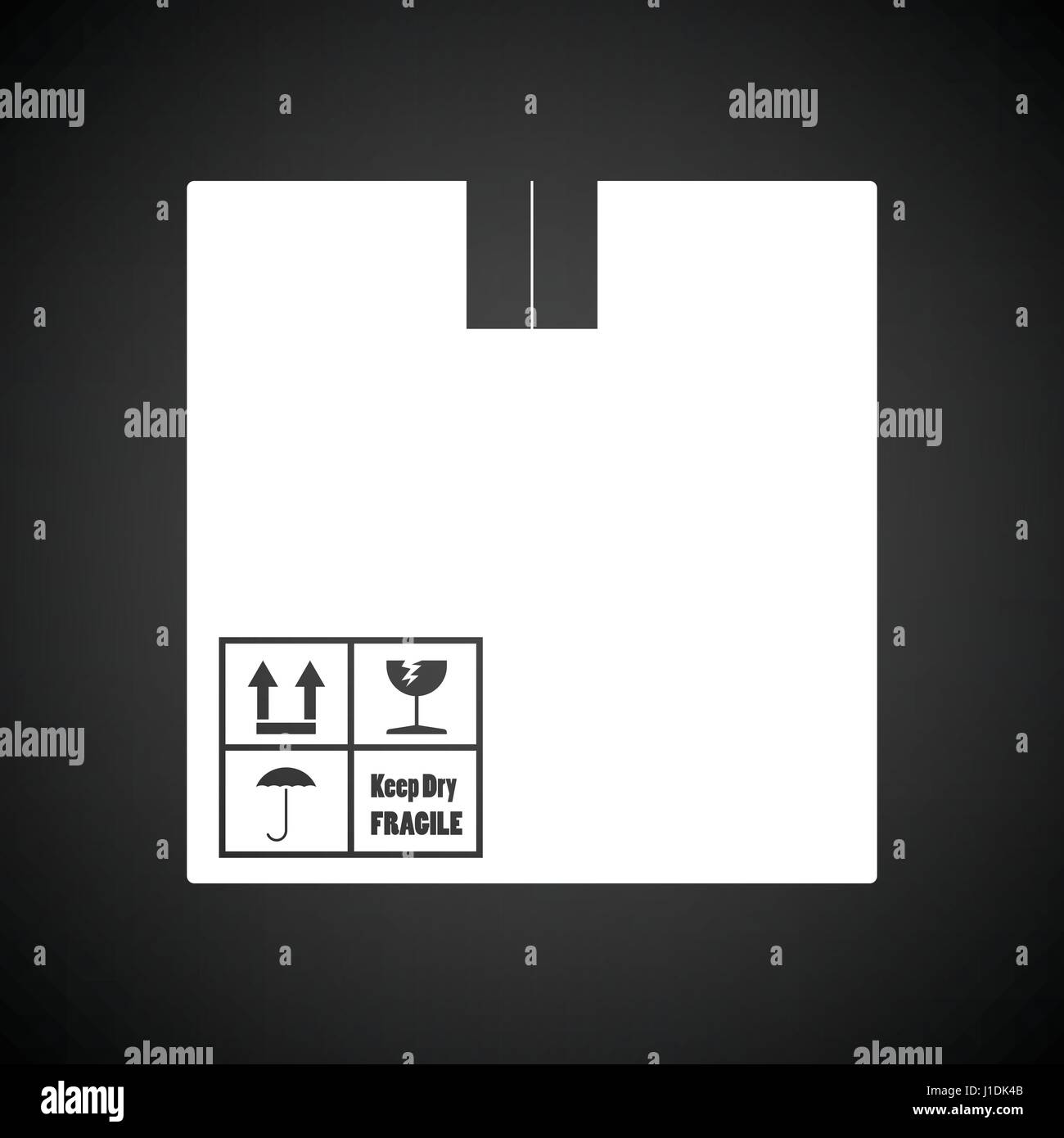 Cardboard package box icon. Black background with white. Vector ...