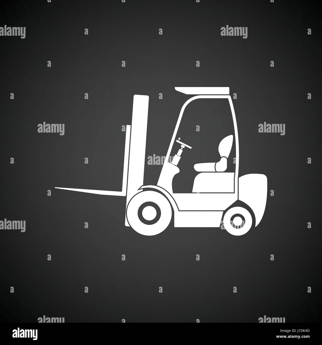 Warehouse forklift icon. Black background with white. Vector ...
