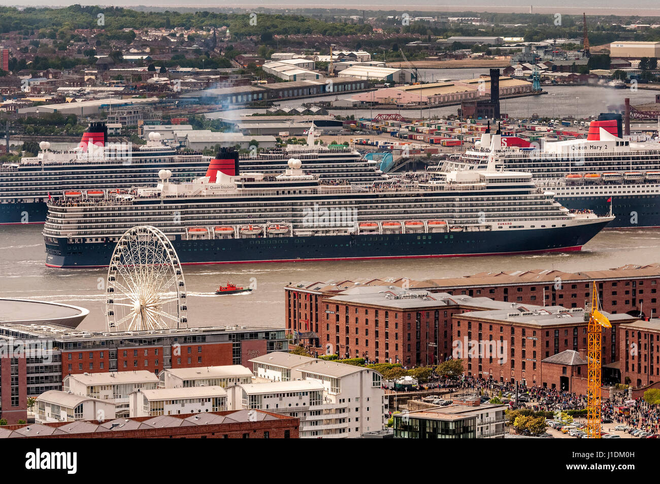 Cunard Three Queens in the River Mersey. 175th Stock Photo - Alamy