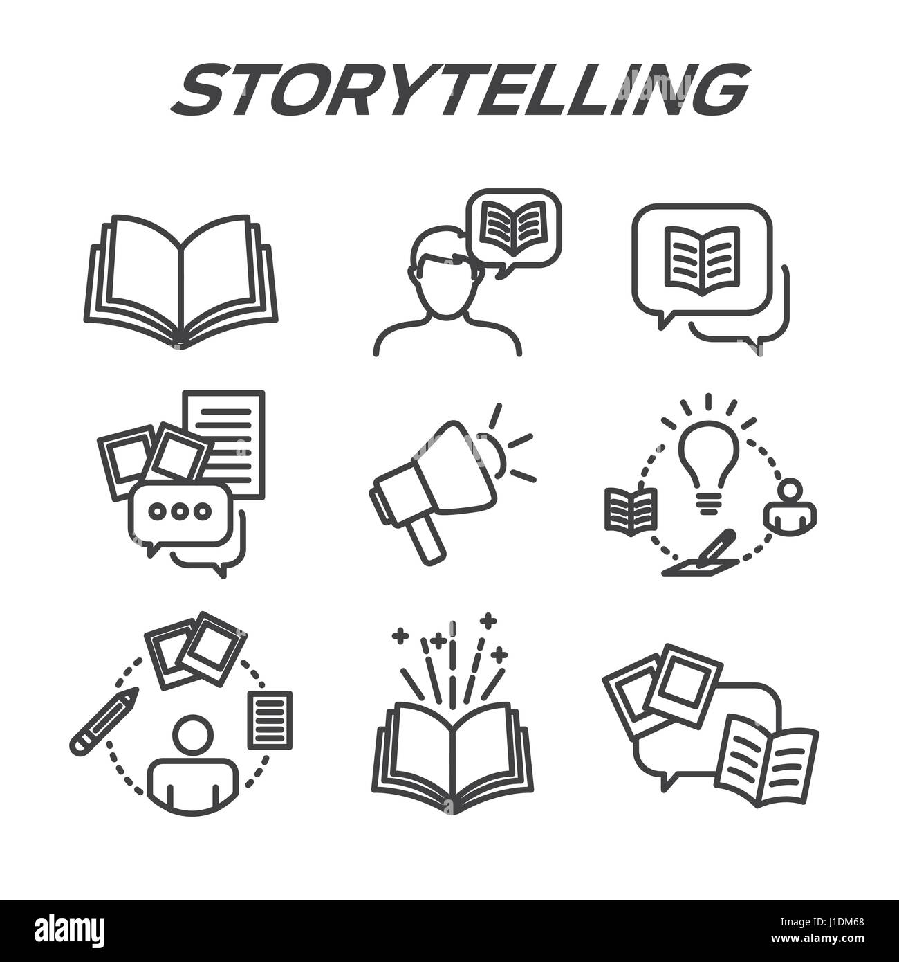 Storytelling Icon Set with Speech Bubbles and Books Stock Vector Image ...