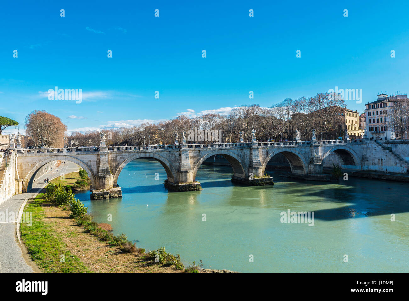 Bridge of Sant Angelo over the Tiber River passing through Rome in Rome ...