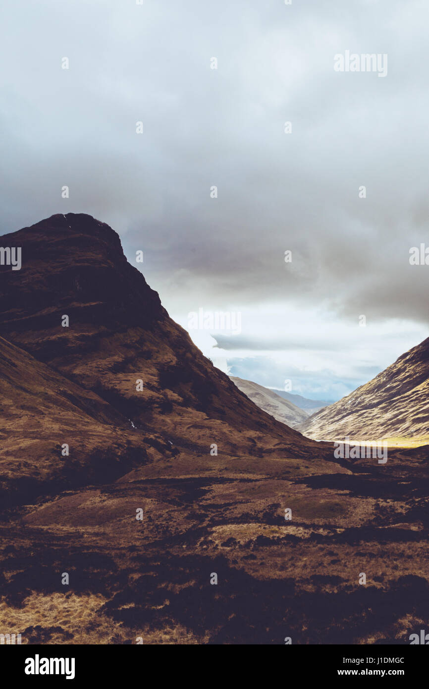 Glencoe Valley on cloudy moody day in Scotland. Scottish Highlands ...