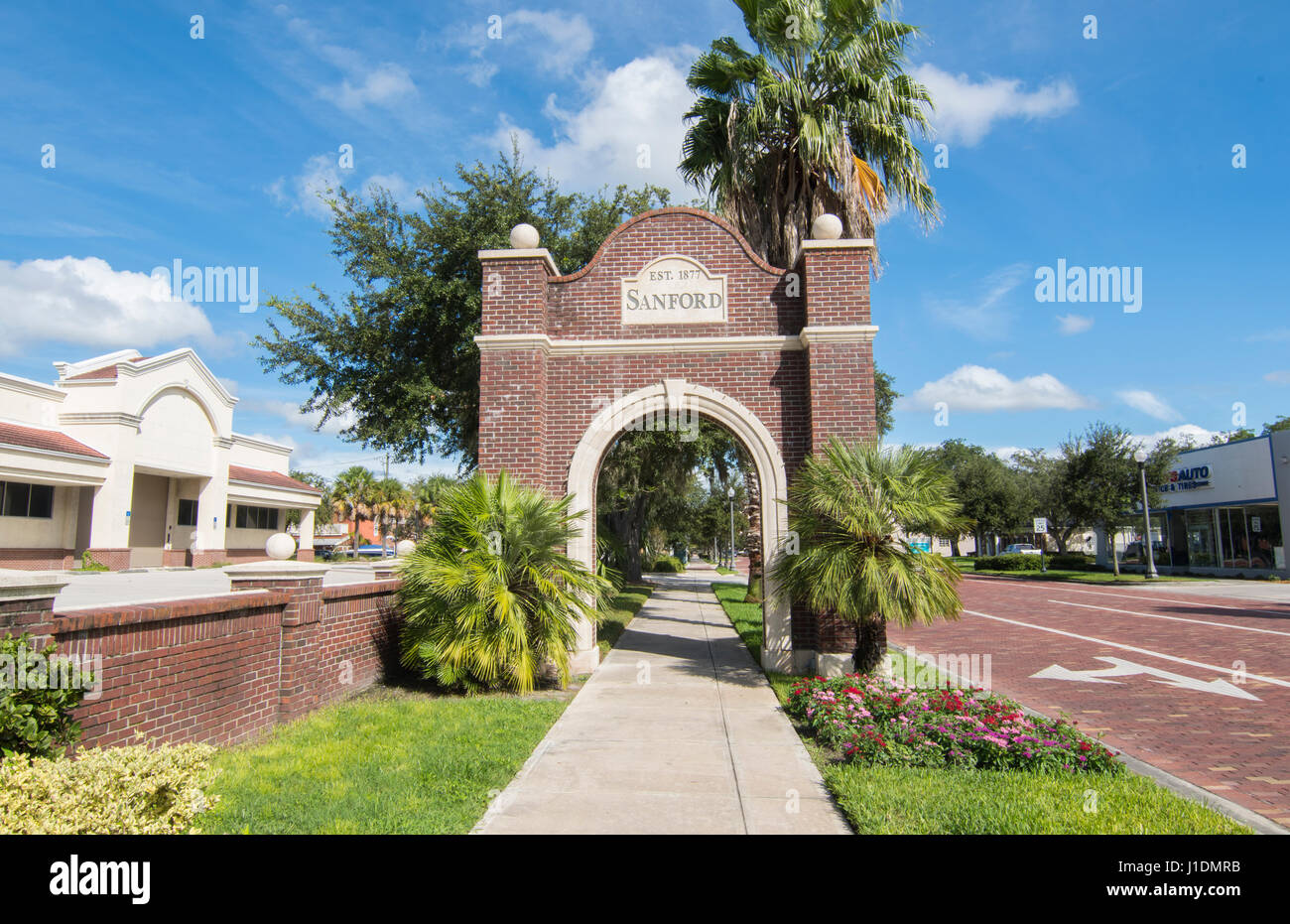 Sanford Florida signage 1877 brick arch on 1st Street downtown Stock ...