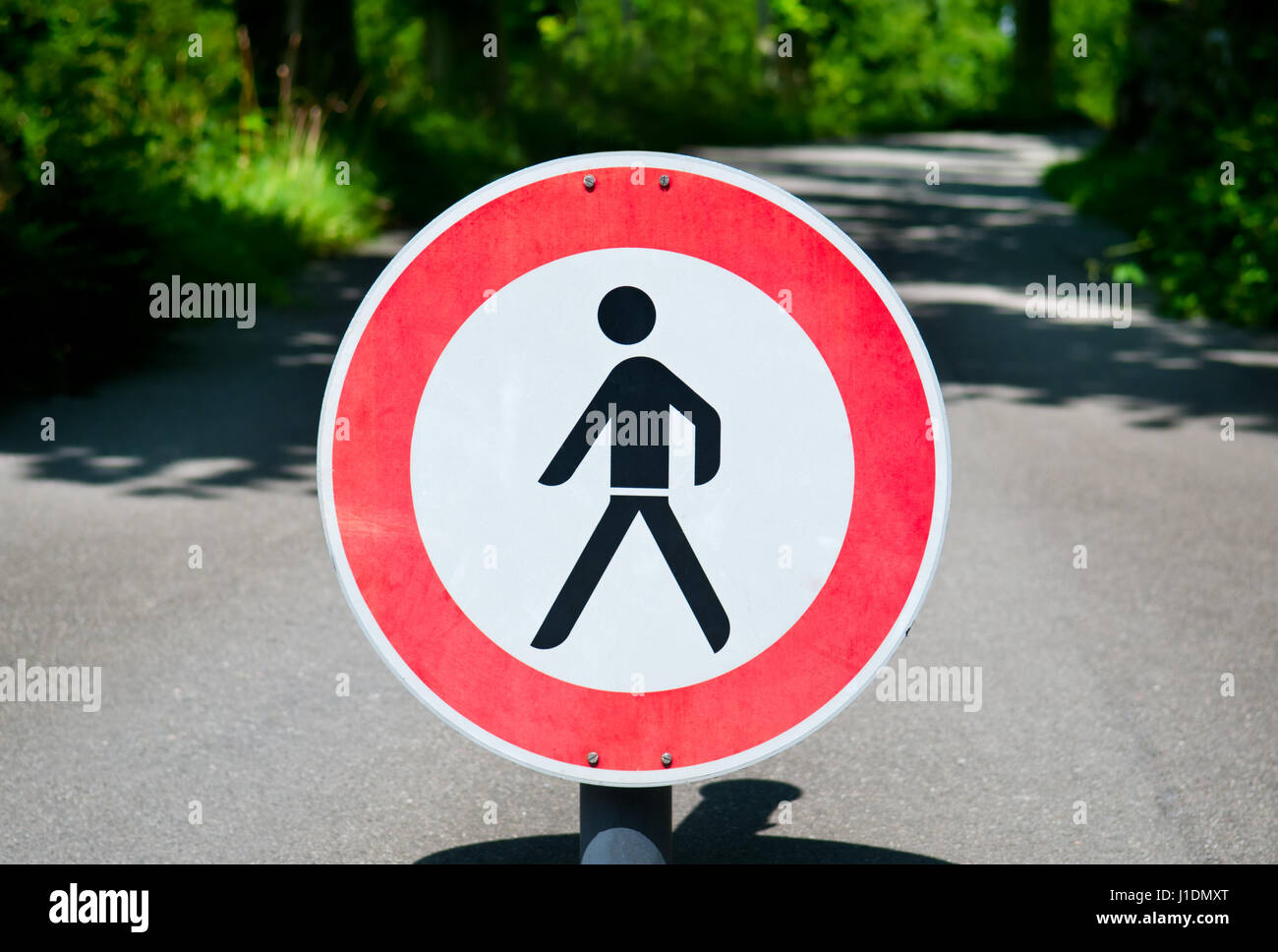 Restricted area. Pedestrians prohibited. No pedestrians. road sign ...