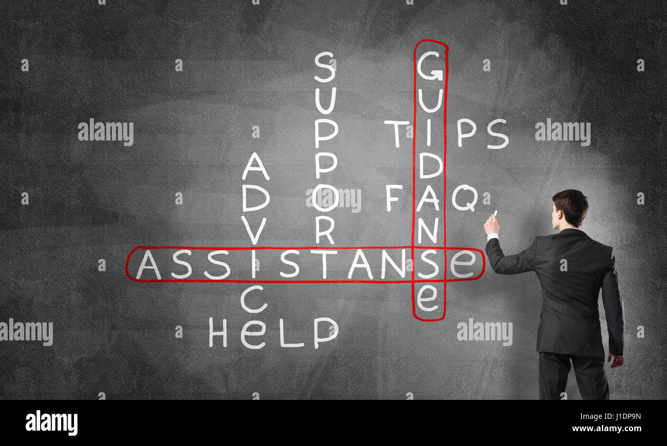 Seminar trainer draw on chalkboard Stock Photo - Alamy