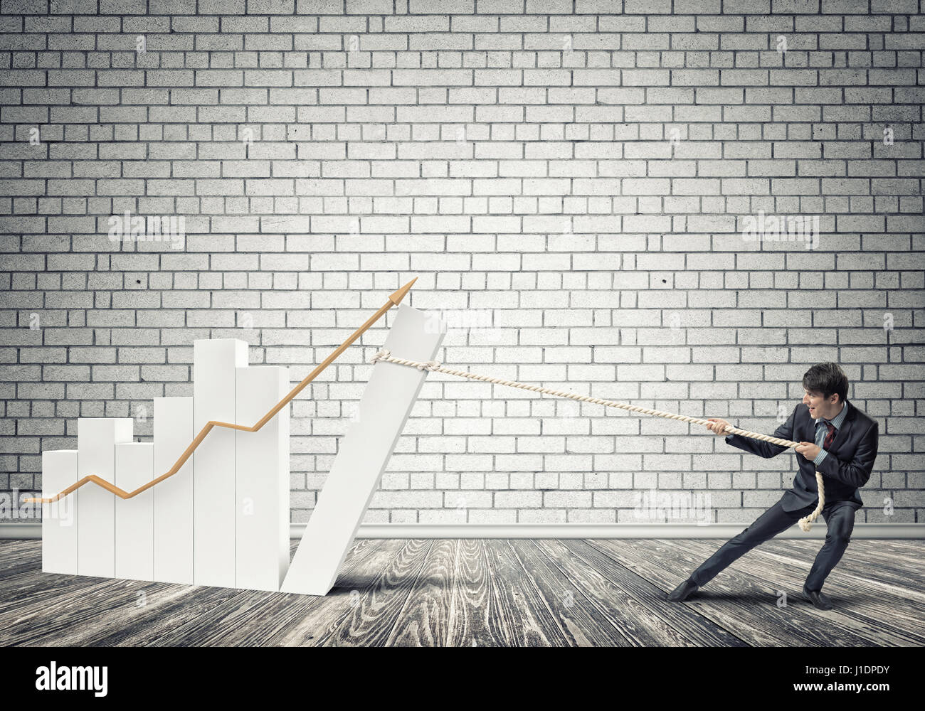 Businessman pulling graph with rope as concept of power and control ...