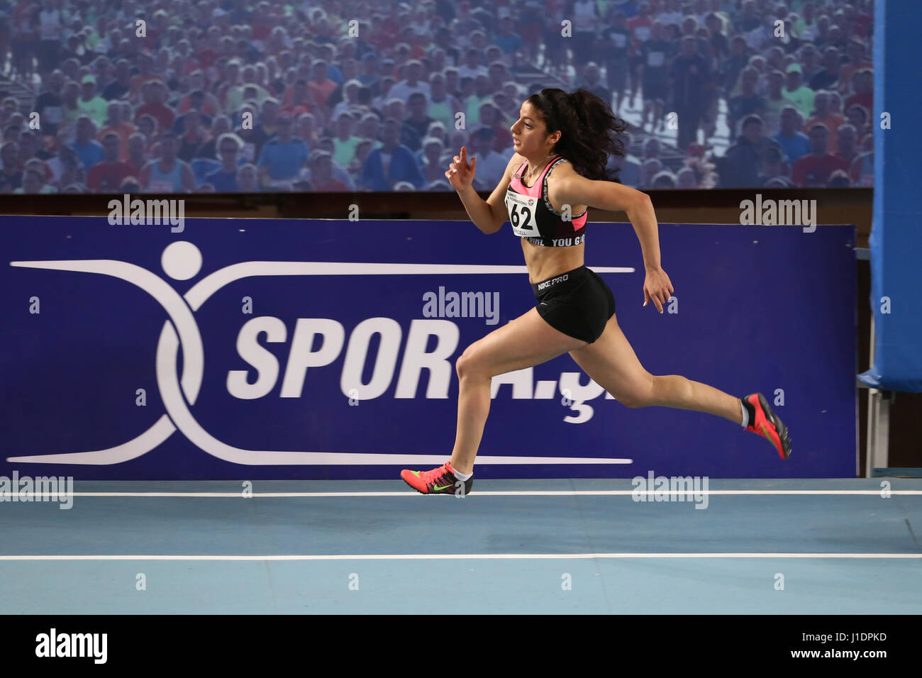 ISTANBUL, TURKEY - FEBRUARY 04, 2017: Athlete Merve Taskin running ...