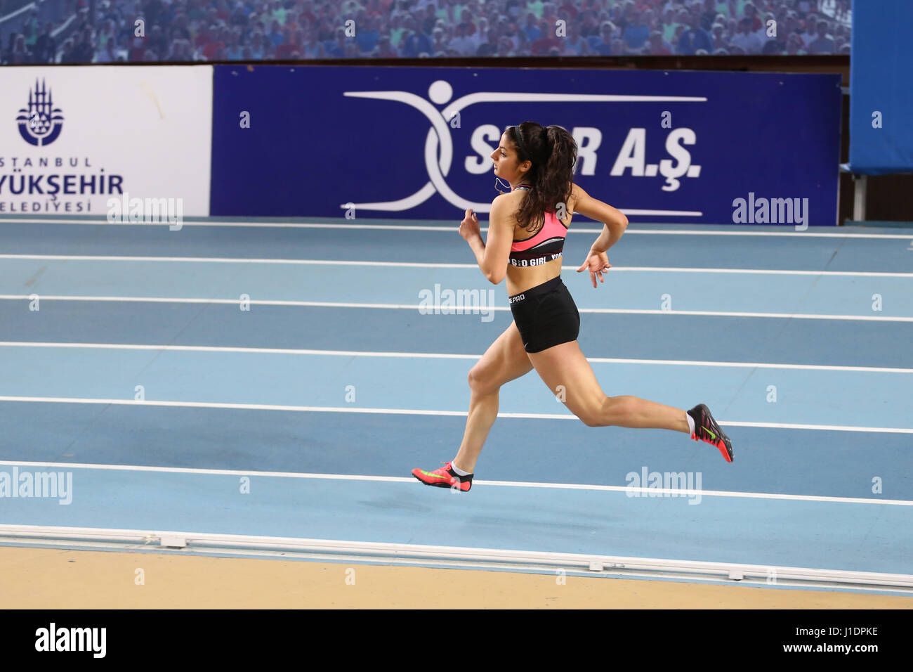ISTANBUL, TURKEY - FEBRUARY 04, 2017: Athlete Merve Taskin running ...