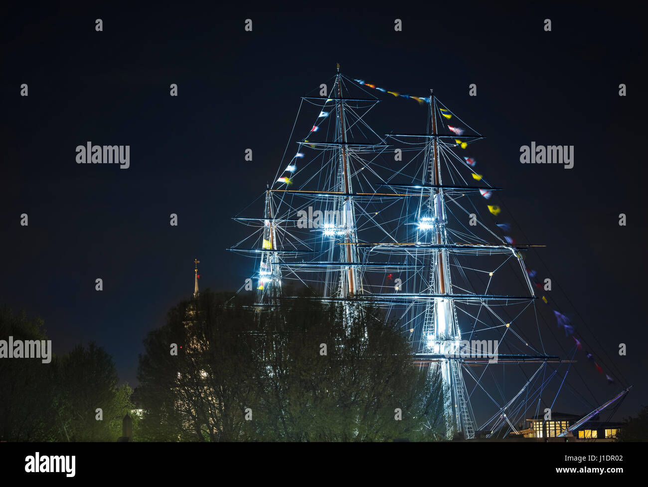 Cutty Sark Ship at Night in Greenwich Stock Photo - Alamy