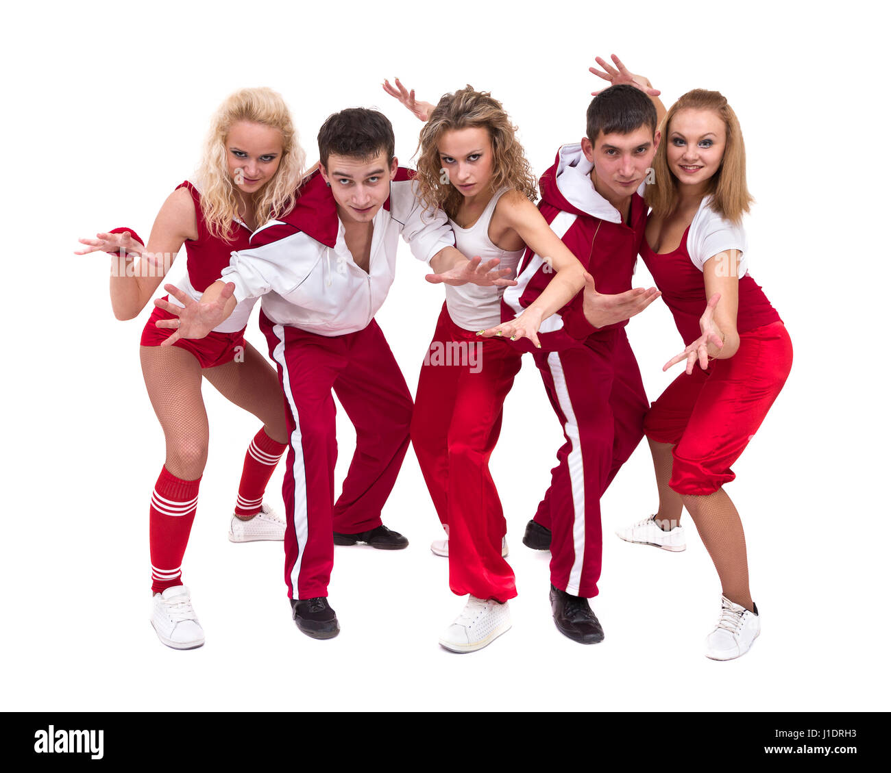 Disco dancer team dancing, isolated on white in full length Stock Photo ...