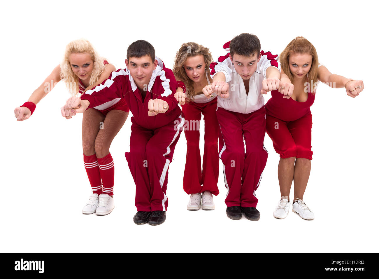 Disco dancer team dancing, isolated on white in full length Stock Photo ...
